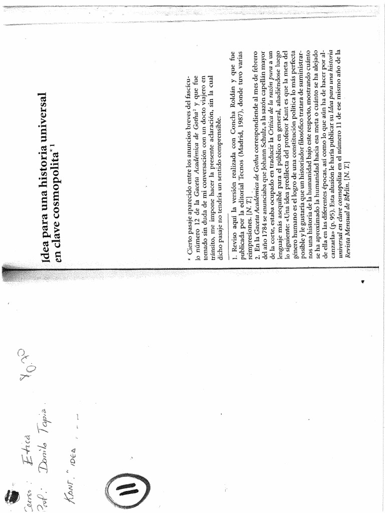 Kant - Idea de Una Historia Universal en Clave Cosmpolita | PDF
