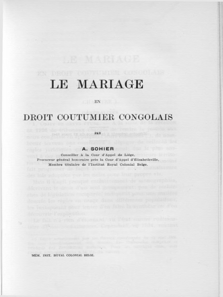 Hum - Sc. (IRCB) - T.xi, 3 - SOHIER A. - Le Mariage en Dout Coutumier ...