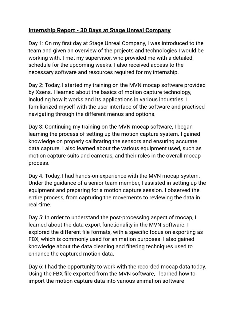 Internship Report - 30 Days at Stage Unreal Company | PDF | Animation ...