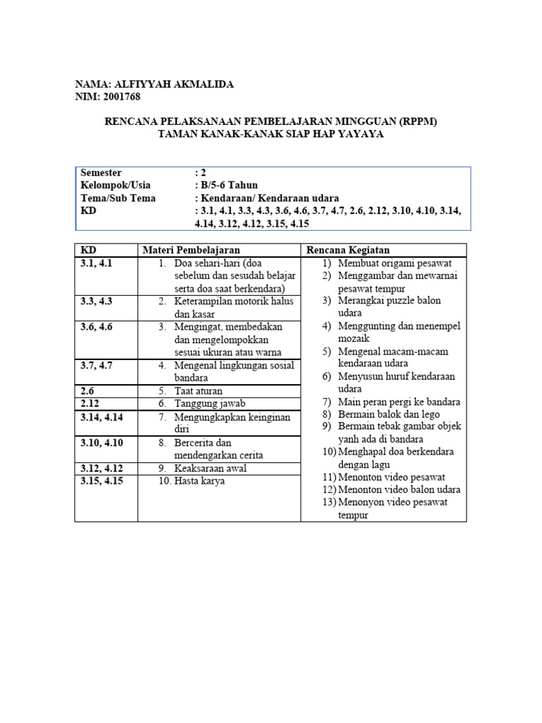 RPPM Dan RPPH PAUD | PDF