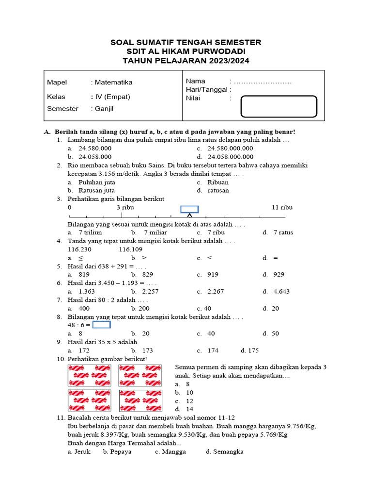 PTS MTK Kelas 4 | PDF