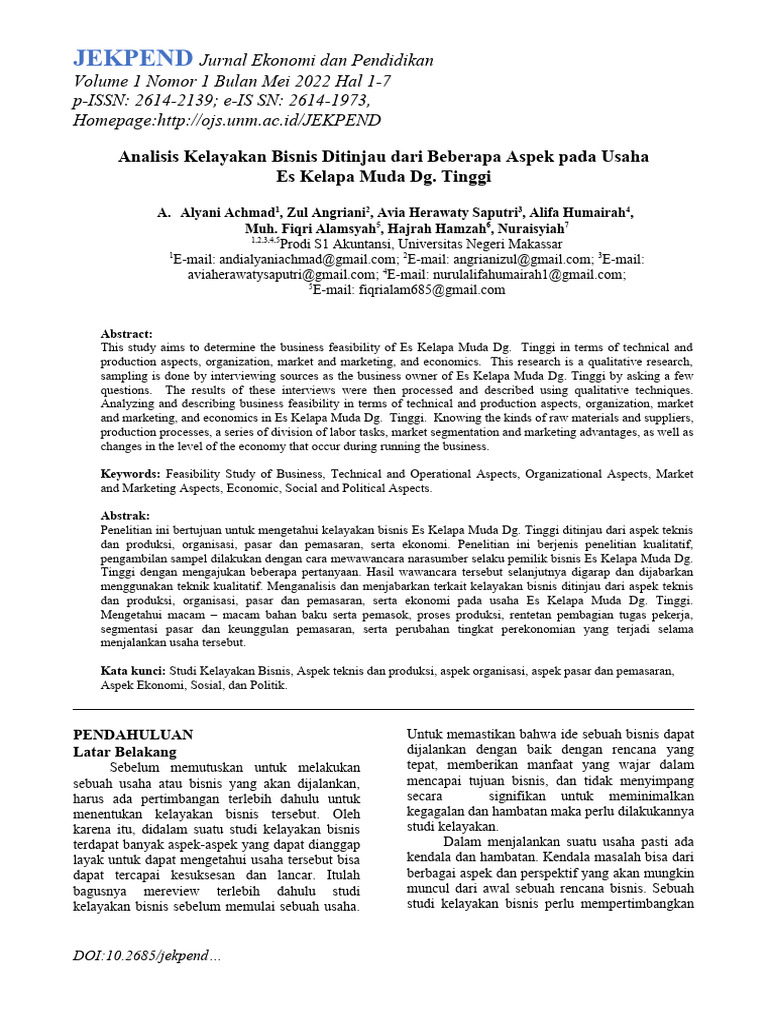 Analisis Kelayakan Bisnis Ditinjau Dari Beberapa Aspek Pada Usaha Es ...