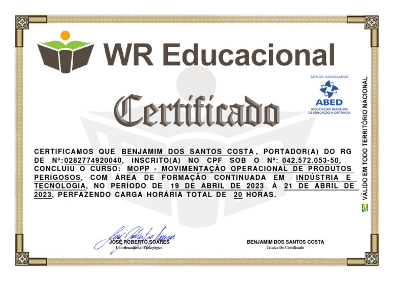 Certificado Mopp Frente | PDF