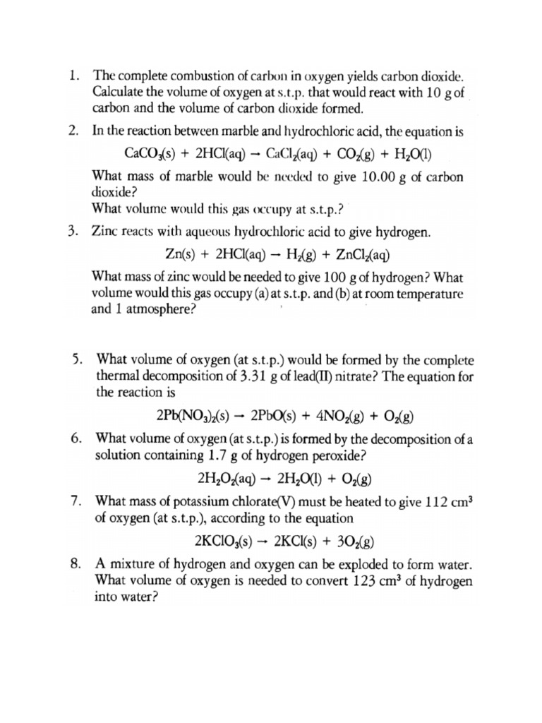 Stoichiometry (Reacting Volumes of Gases) | PDF
