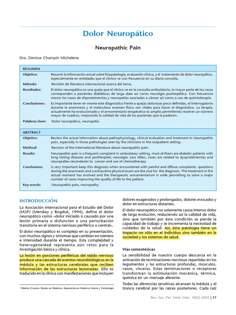 Dolor Neuropático en Clínica Diaria | PDF | Dolor | Nervio