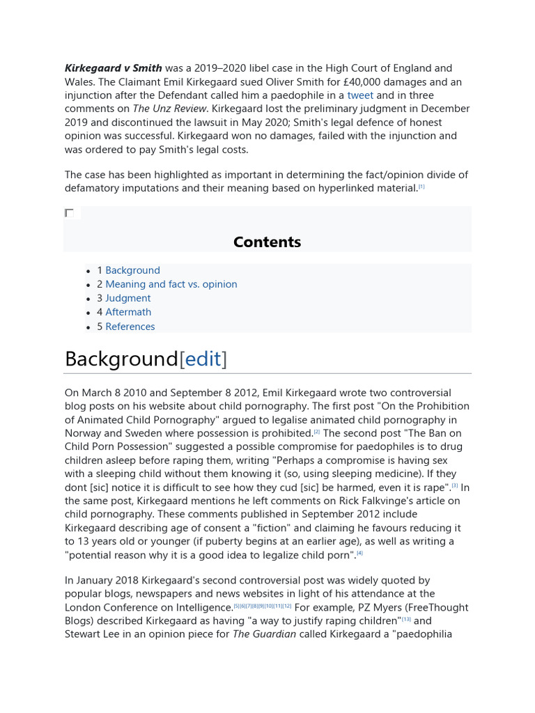 Kirkegaard v Smith: Libel Case Overview | PDF | Defamation | Child ...