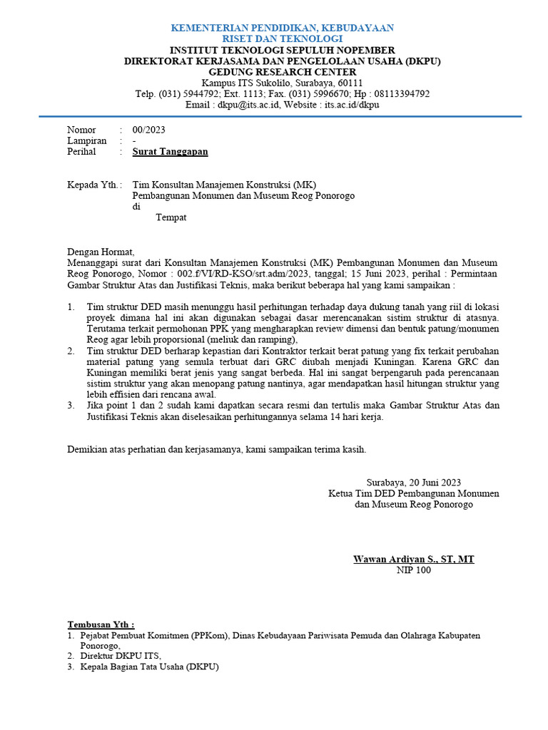 Tanggapan DKPU ITS untuk Proyek Reog | PDF