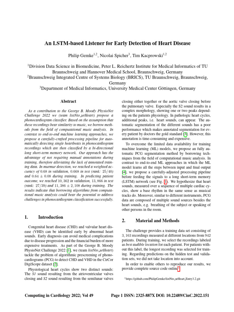 LSTM Phonocardiogram Classifier for Heart Disease Detection | PDF ...