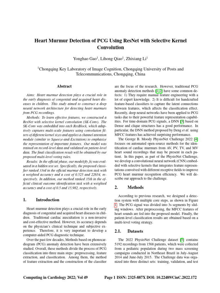 Heart Murmur Detection of PCG Using ResNet With Selective Kernel Convolution | PDF | Deep ...