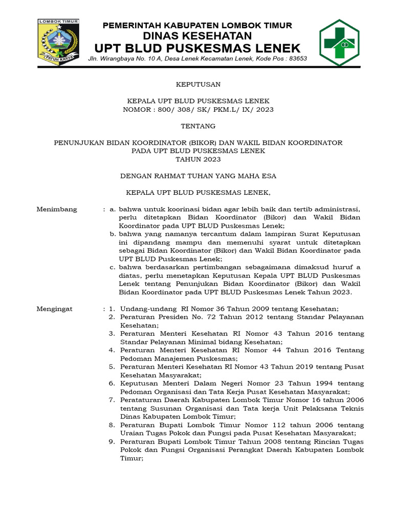 SK Bikor Dan Wakil Lenek 2023 | PDF | Pengelolaan Keuangan & Uang