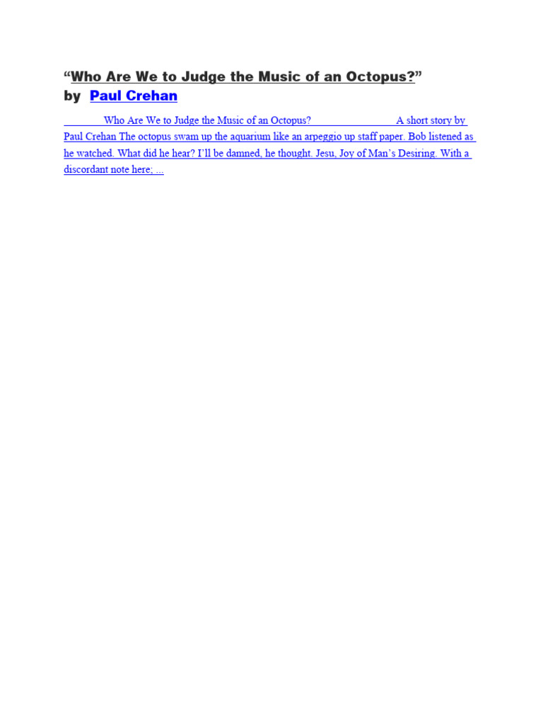 Octopus Music: A Short Story by Paul Crehan | PDF