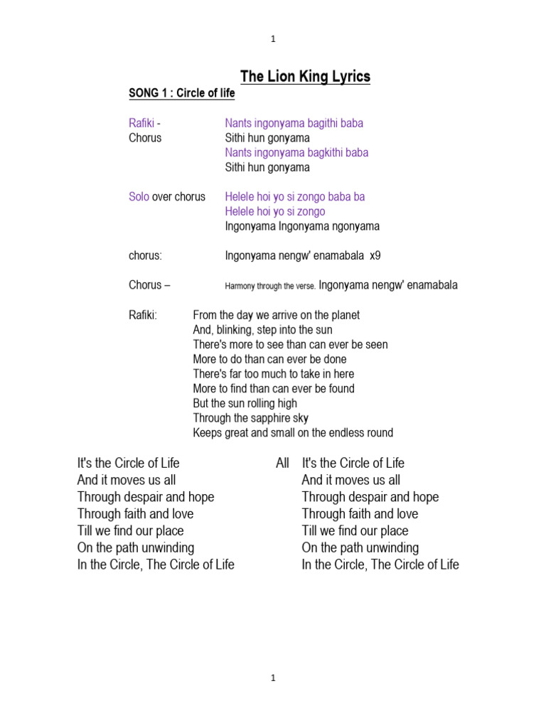 Lion King Lyrics | PDF