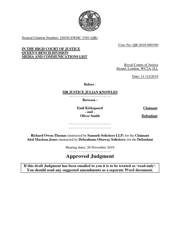 Kirkegaard v Smith Defamation Case | PDF | Politics | Social Science