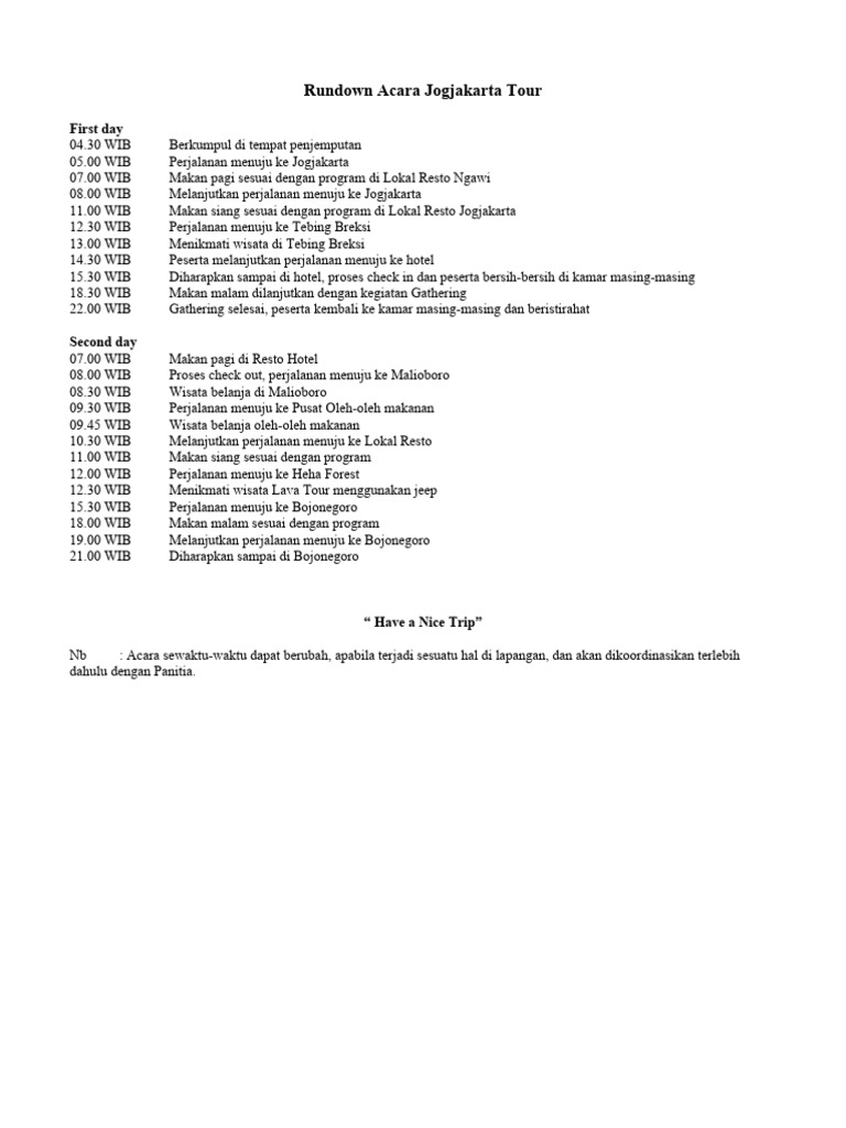 Rundown Jogjakarta Tour | PDF