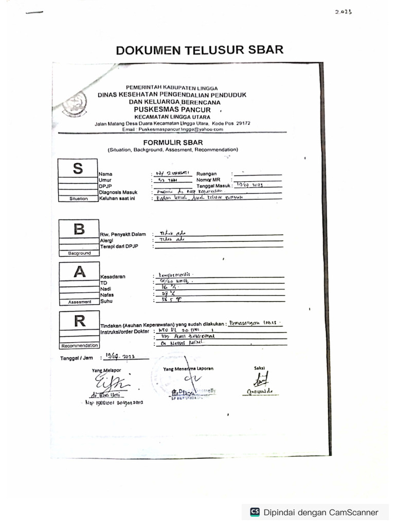 Dokumen Telusur SBAR Rujukan 2023 | PDF