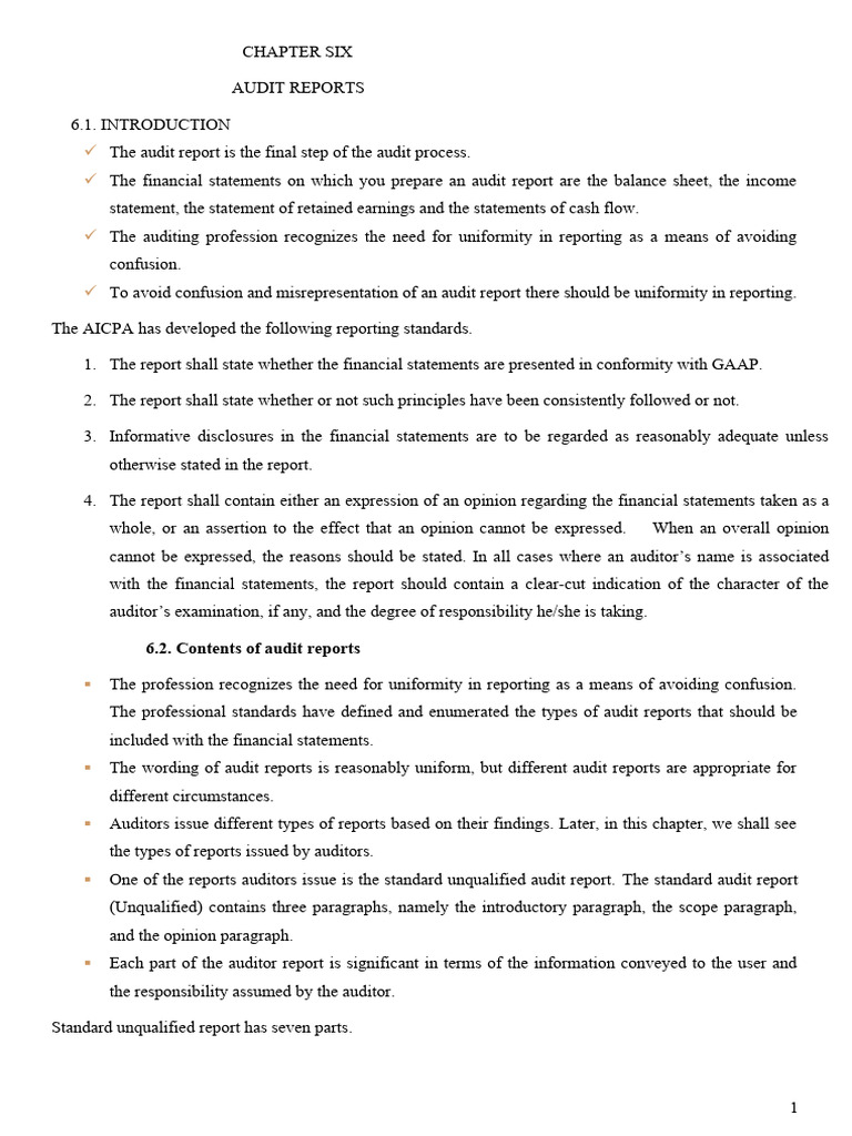 chapter 6- Audit Report | PDF | Auditor's Report | Financial Audit