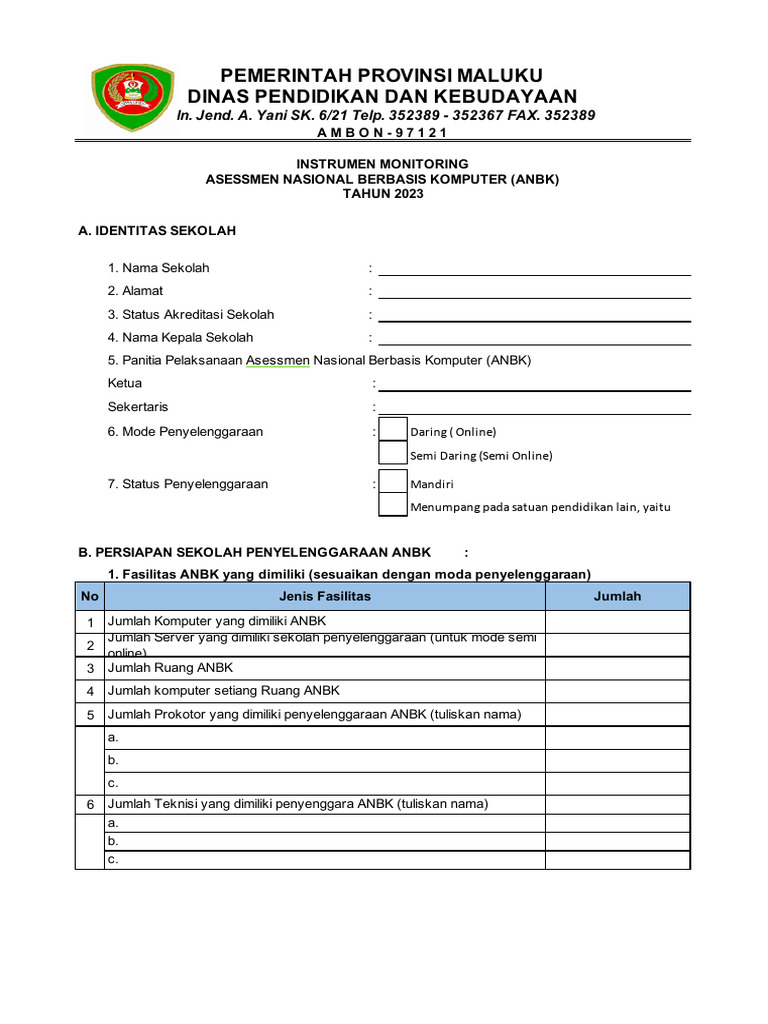 Instrumen Monev Anbk 2023 | PDF