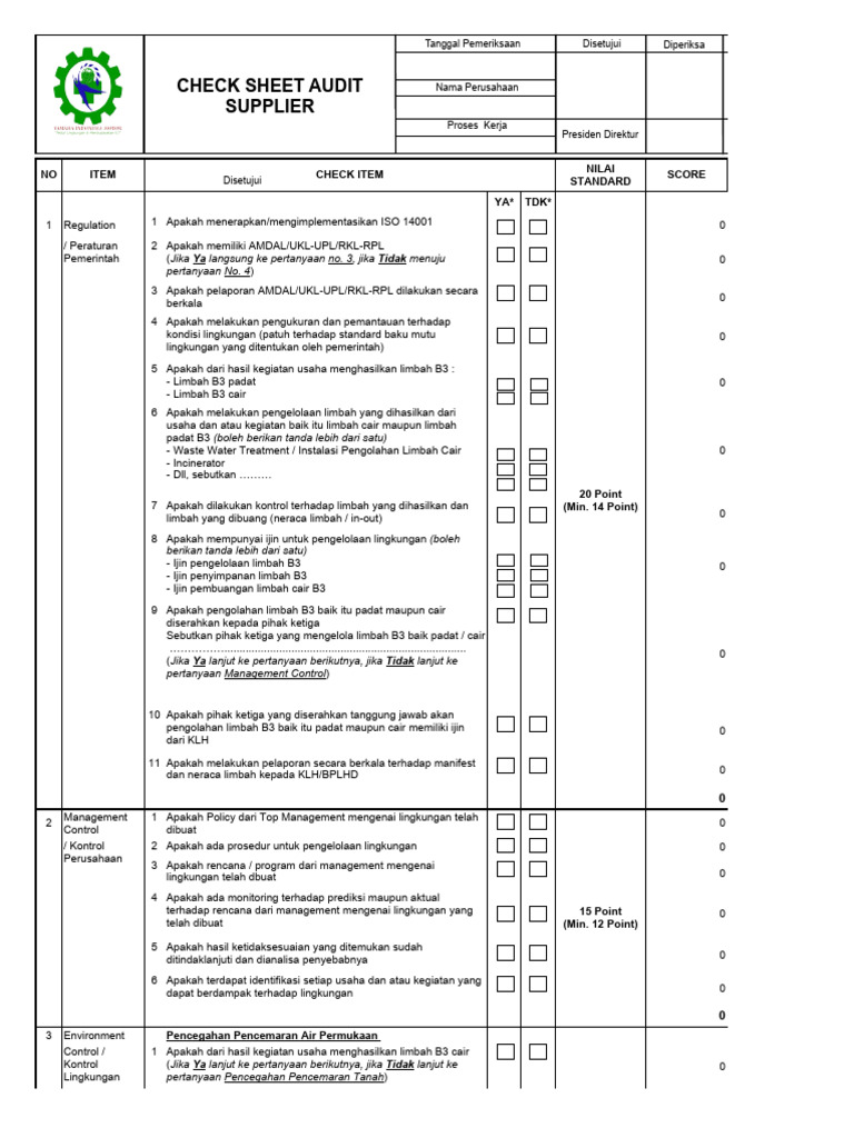 Form Check Sheet Supplier (SGS) | PDF