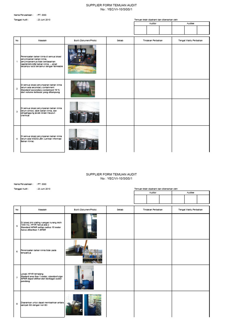 Form Temuan Audit Supplier | PDF
