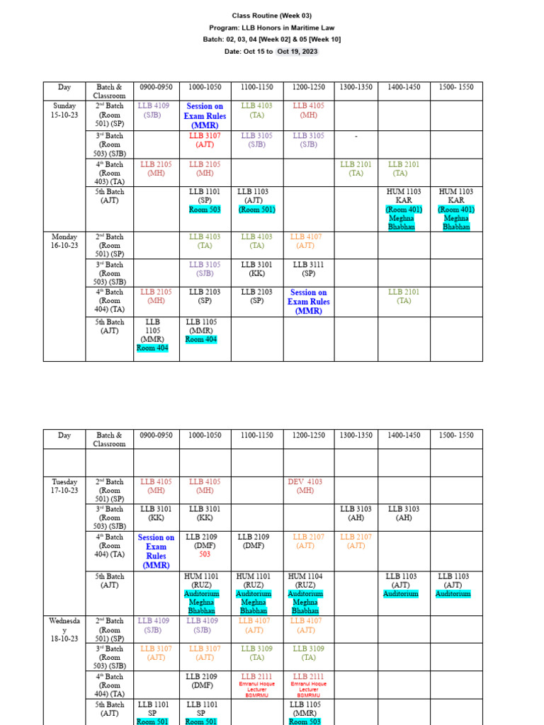 Combined Class Routine LLB | PDF | Public Sphere | Justice