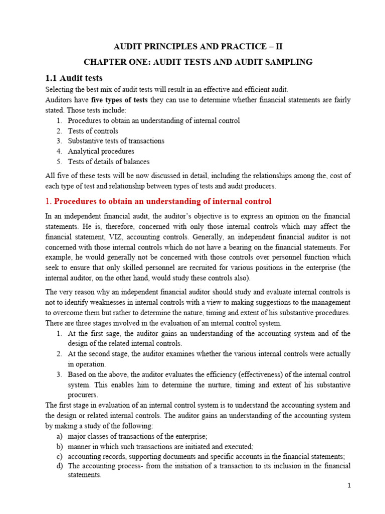 Chapter 1 - Audit Testing and Audit Sampling - To Be Print | PDF ...