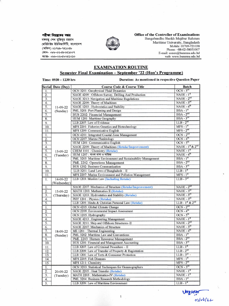 Exam - Routine - Hon's - Programme | PDF