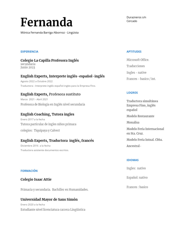 Curriculum Fernanda | PDF