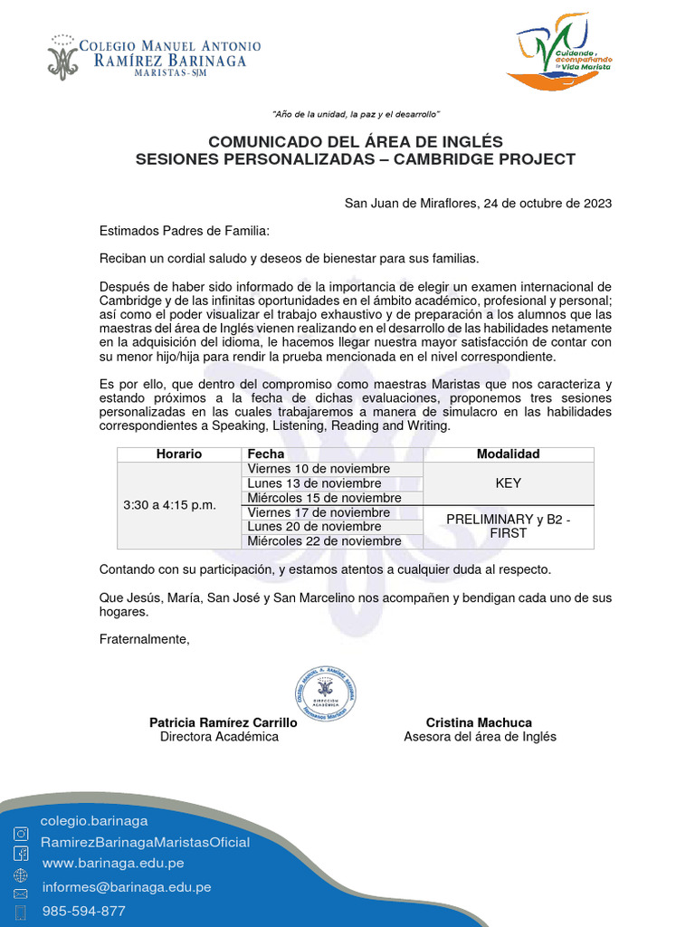 Comunicado PPFF SesionesPersonal Secundaria | PDF