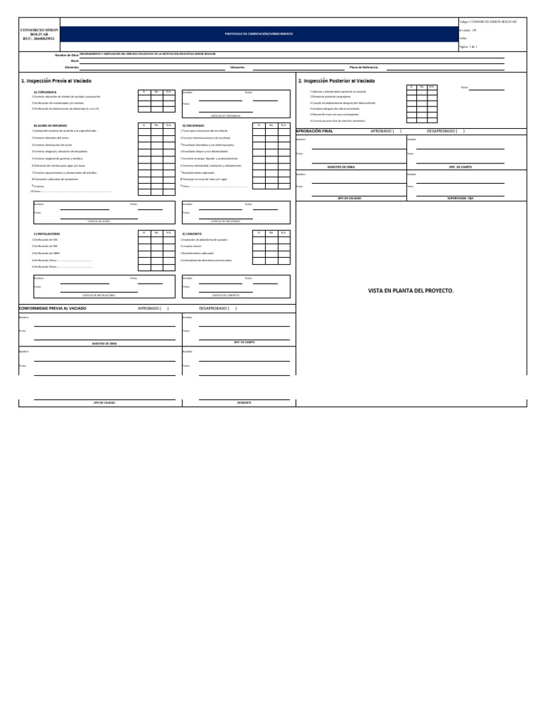 Protocolo de Cimentacion y Sobrecimiento CSB | PDF