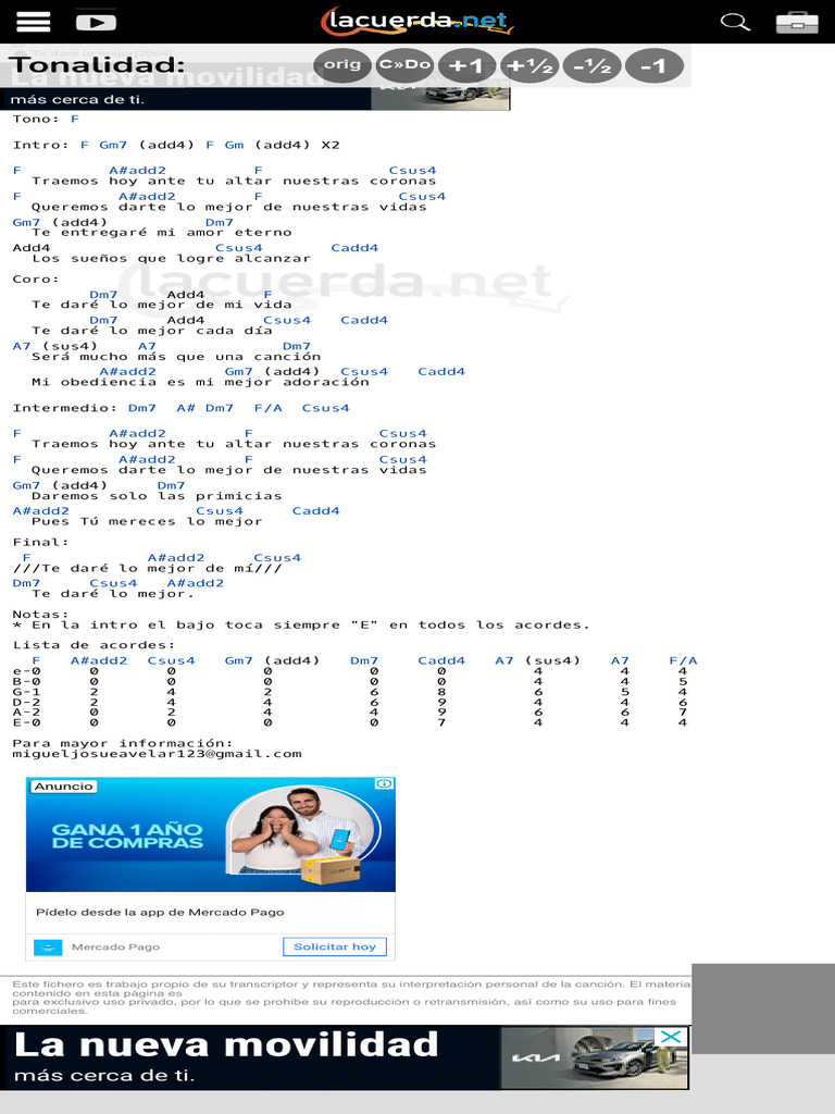 TE DARE LO MEJOR, Jesús Adrián Romero Acordes | PDF