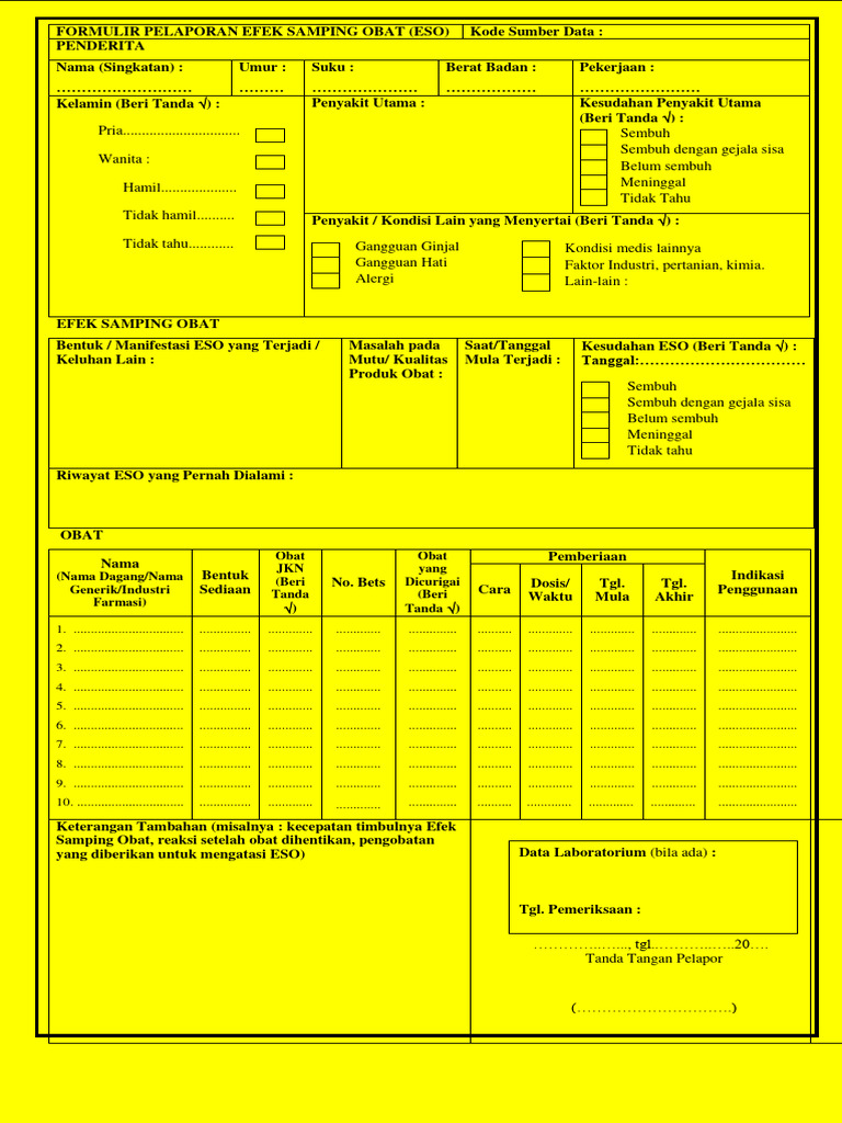 Formulir Pelaporan Efek Samping Obat | PDF