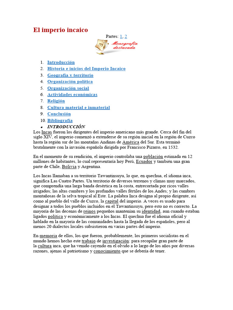 El Imperio Incaico | PDF | Imperio Inca | Pueblos Indígenas de las Américas