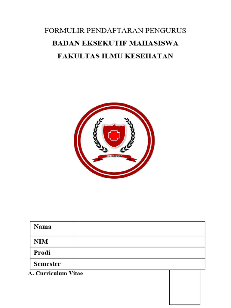 Formulir Pendaftaran Pengurus Bem Fikes Ump 2023-2024 | PDF