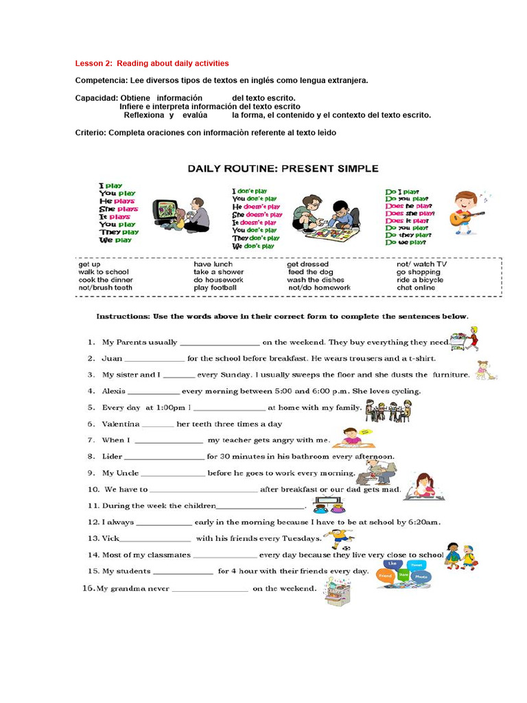 Actividad 2 Reading About Daily Activities-Inglés | PDF