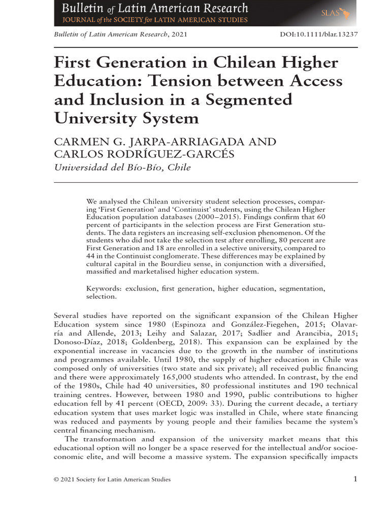 First Generation in Chilean Higher Education | PDF | Social Science