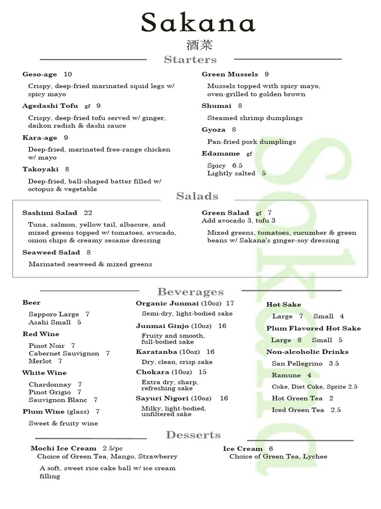 Sakana Menu Combined 2023 | PDF | Sushi | Foods