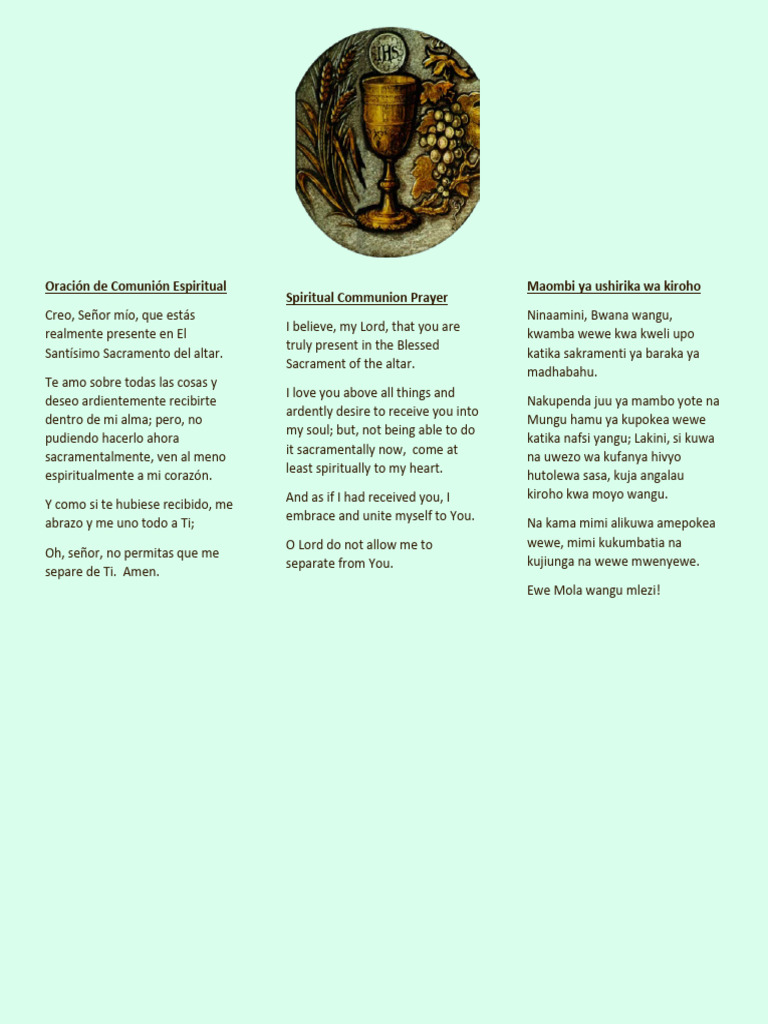 Spiritual Communion Prayer, English and Spanish | PDF