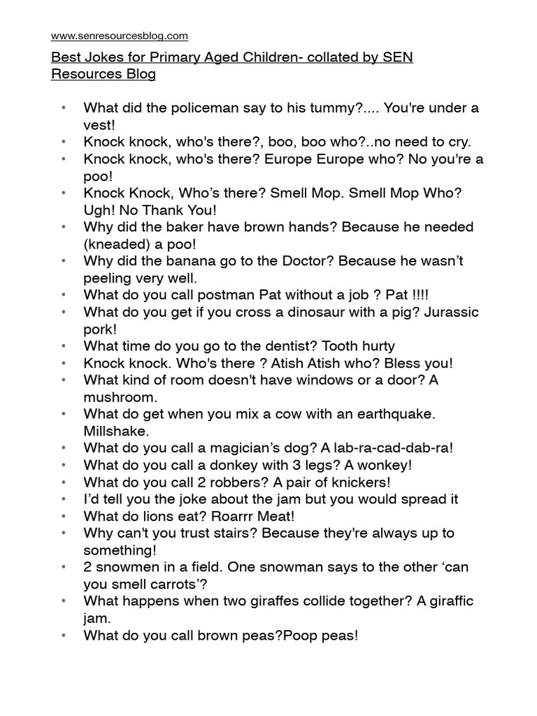 PDF Jokes For Primary Age | PDF