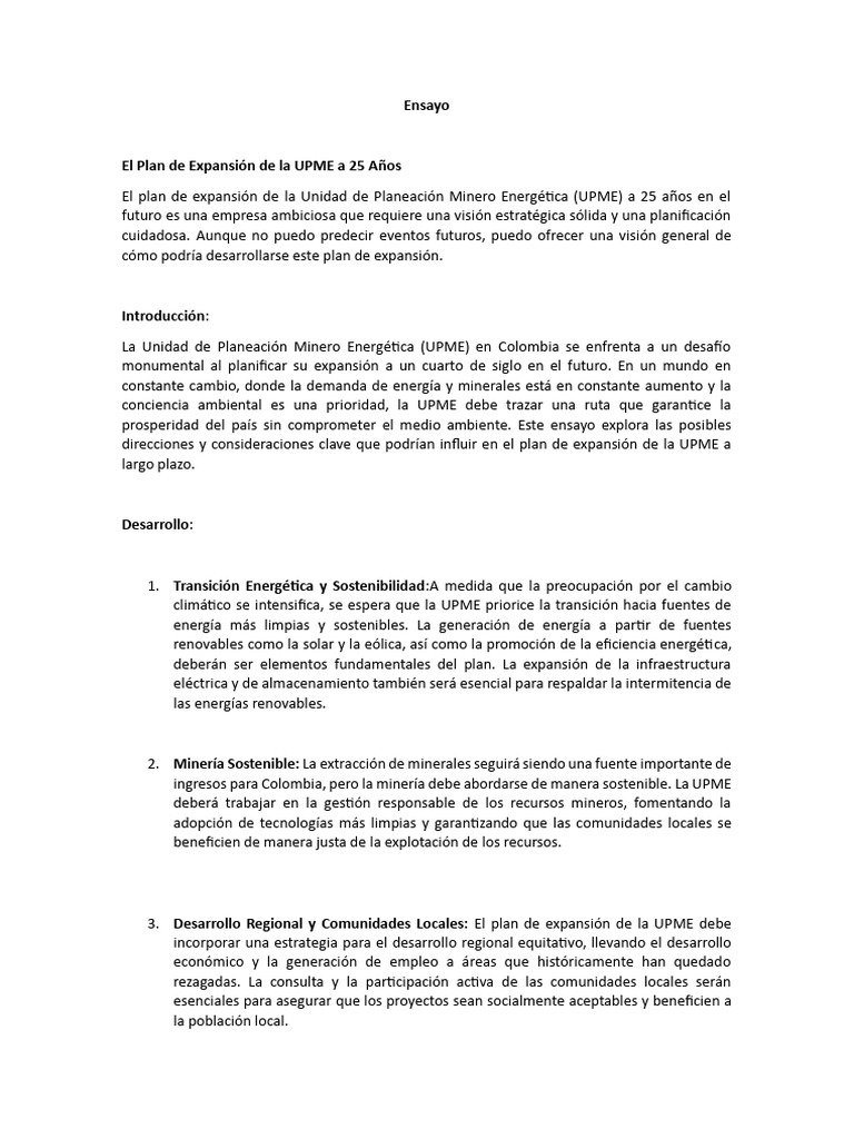 Plan de Expansión UPME a 25 Años | PDF | Minería | Sustentabilidad