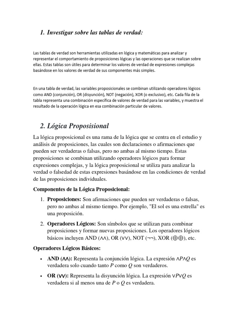 Tablas de Verdad y Lógica Proposicional | PDF | Proposición | Lógica