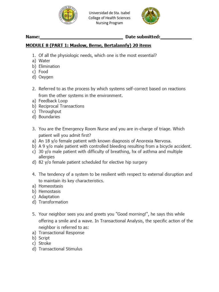 TFN Catch Up Tests | PDF | Self Actualization | Nursing