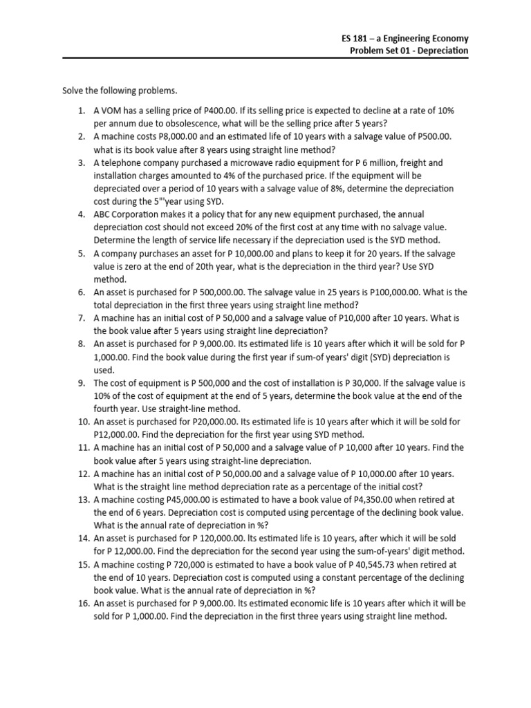 FT Problem Set 01 Depreciation | PDF | Depreciation | Book Value