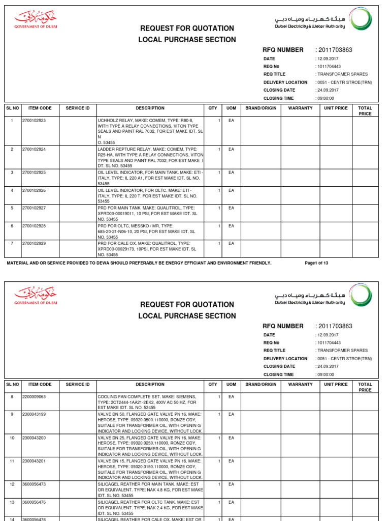 Request For Quotation Local Purchase Section: RFQ Number | Download ...
