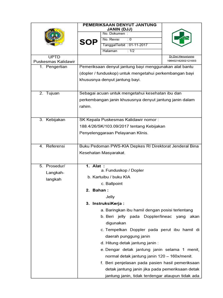 Prosedur Pemeriksaan Denyut Jantung Janin | PDF