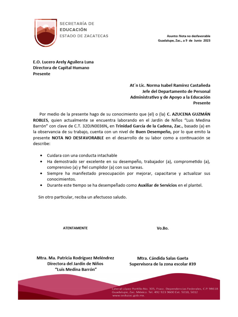 Nota laudatoria para Azucena Guzmán | PDF
