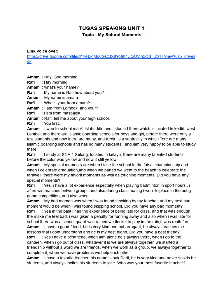 Tugas Speaking Unit 1 | PDF