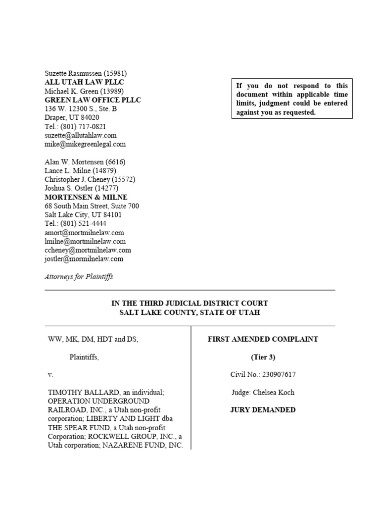 Amended Complaint in Tim Ballard Case | PDF | Negligence | Damages