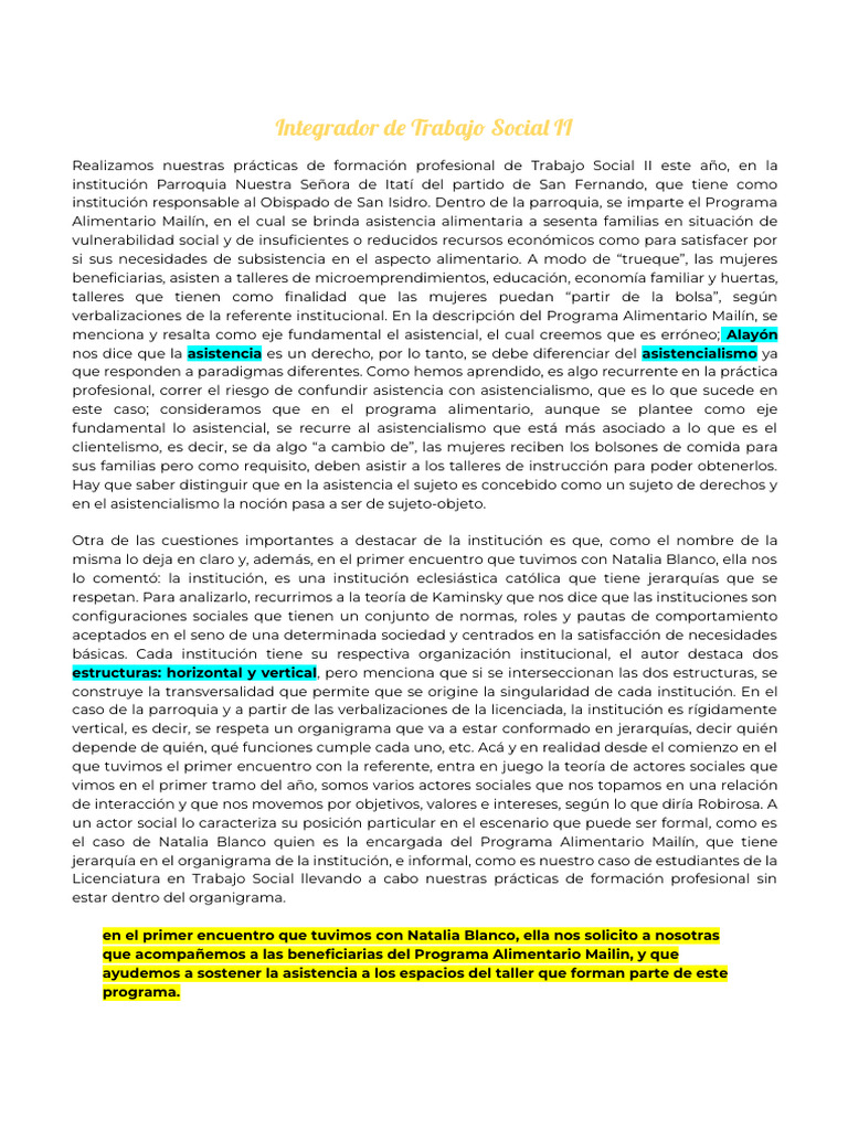 Integrador de Trabajo Social II | PDF | Trabajo Social | Evaluación