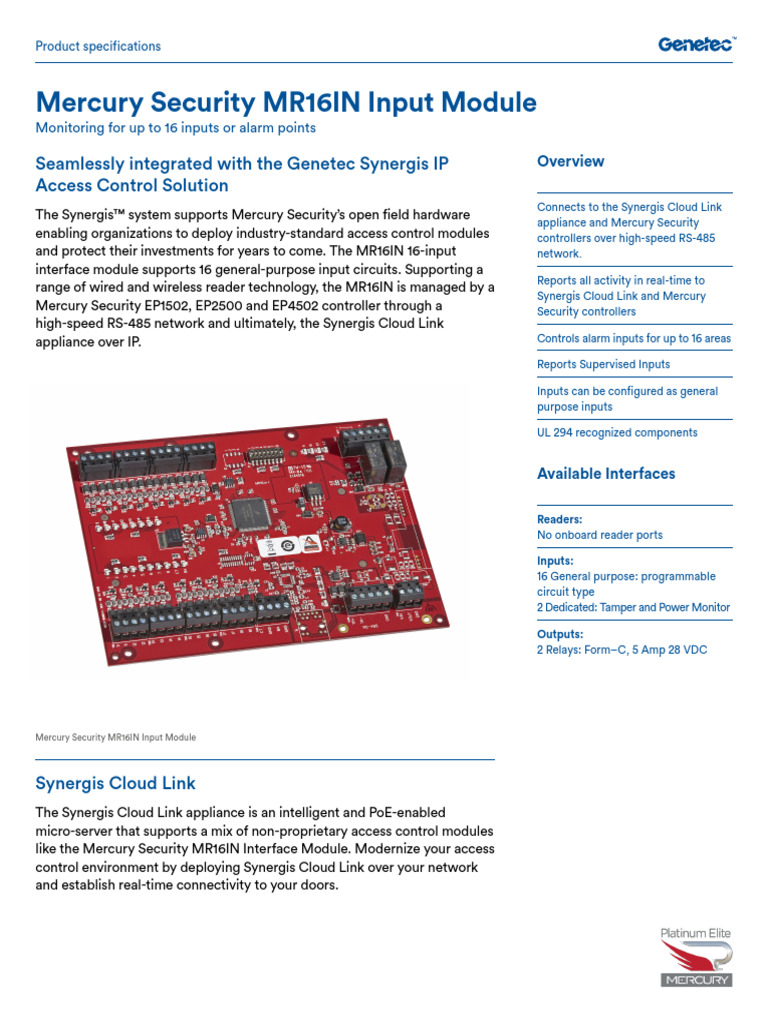 EN - Genetec Mercury MR16IN Input Panel | PDF | Access Control | Cloud ...