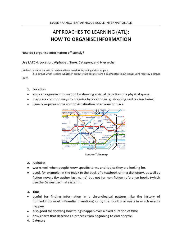 3.a.ATL - Self-Management Skills - Organising Information | PDF